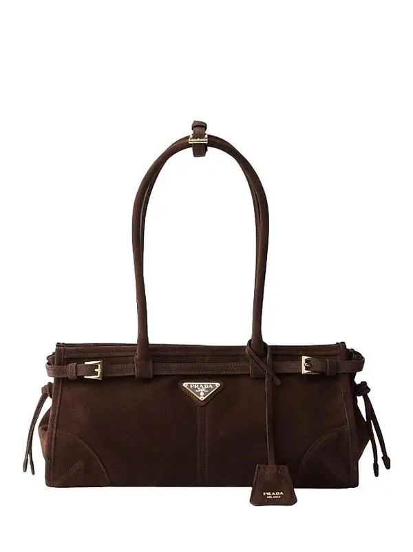 Prada Bonnie Medium Suede Bag - Brown