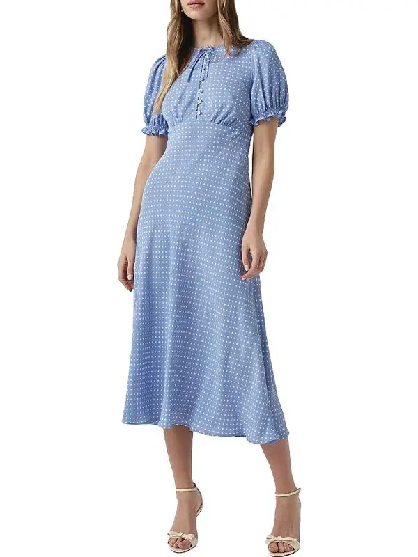 GHOST LONDON Clarissa Tie Front Midi Dress - Blue Spot