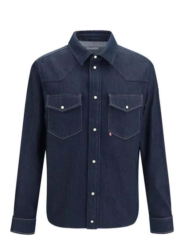 Moncler Denim Jacket With Logo Patch - Blue