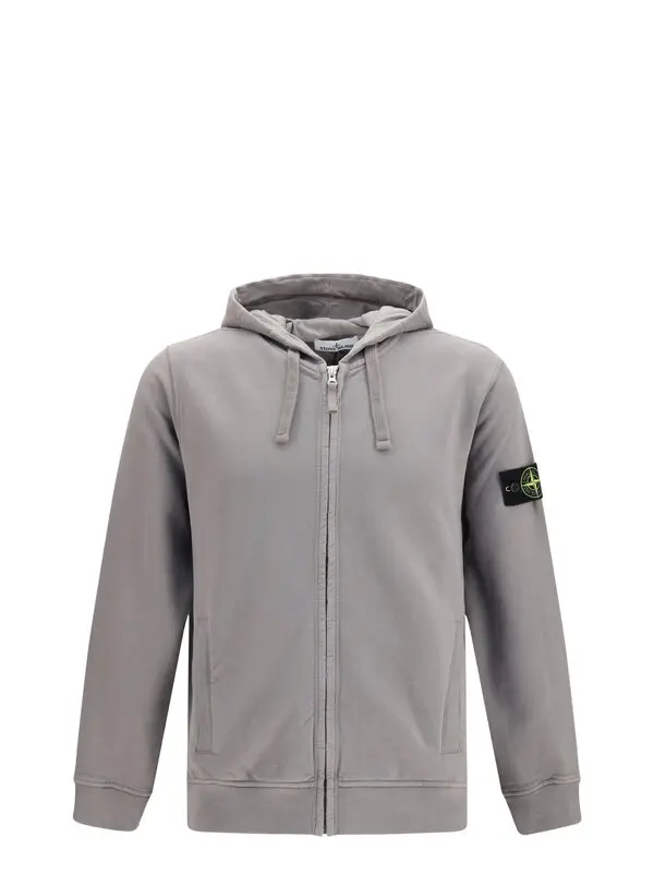 Stone Island Cotton Zip-up Hoodie With Compass Logo - Grey