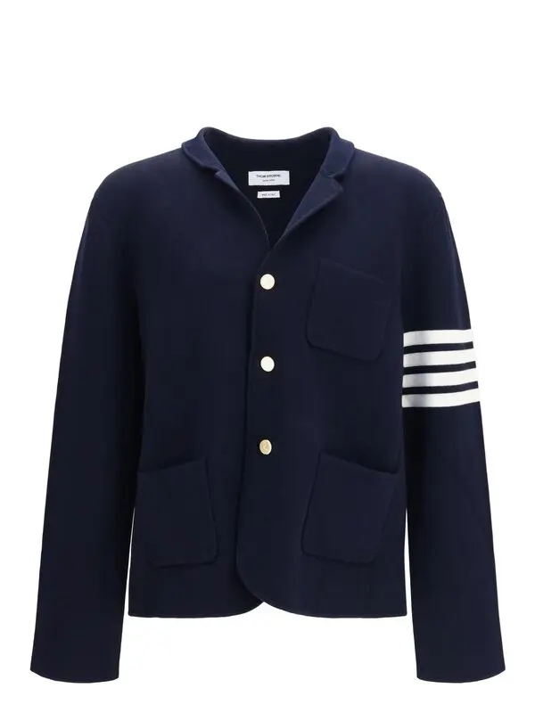 Thom Browne Single-breasted Wool Jacket With Four-bar Detail - Blue
