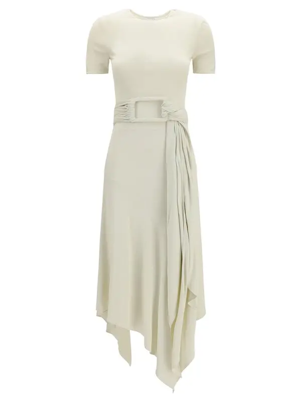 Alaïa Belted Jersey Dress - Cream