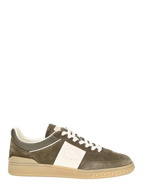 Valentino Garavani Suede And Calfskin Low Top Upvillage Sneakers - Khaki