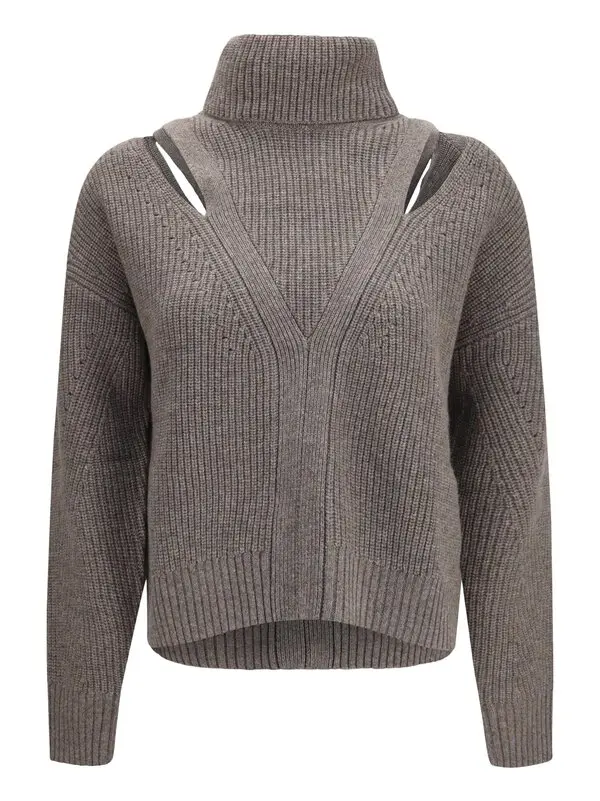 P.a.r.o.s.h High Neck Sweater With Perforated Shoulders - Beige