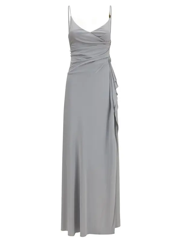 Versace Draped Medusa Hardware Viscose Jersey Maxi Dress - Grey