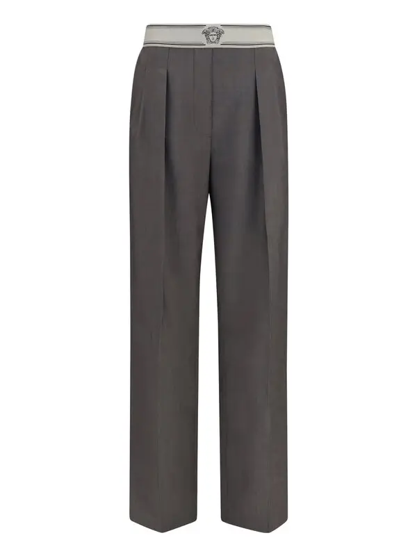 Versace Wool And Mohair Jacquard Motif Pants - Grey