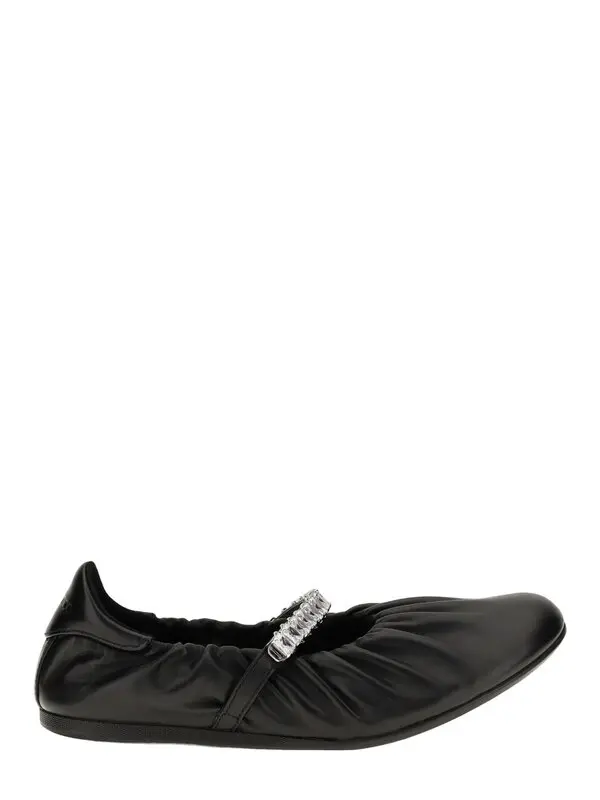 JIMMY CHOO Jade Nappa Leather Ballerinas With Crystal Embellishment - Black