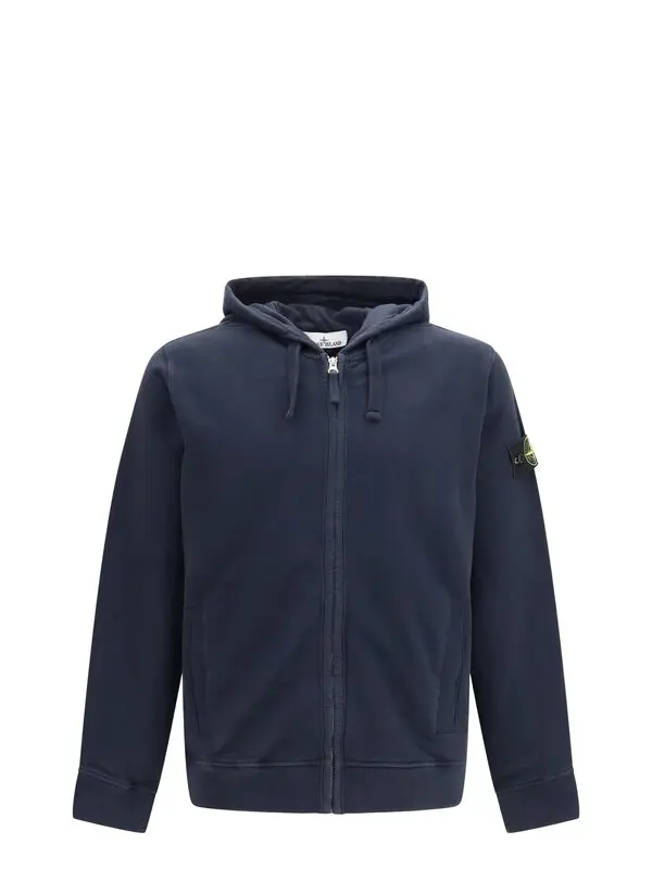 Stone Island Cotton Zip-up Hoodie With Compass Logo - Blue