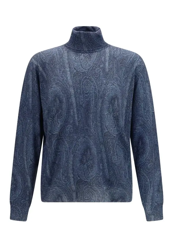 Etro Printed Paisley Pattern Turtleneck Sweater - Blue