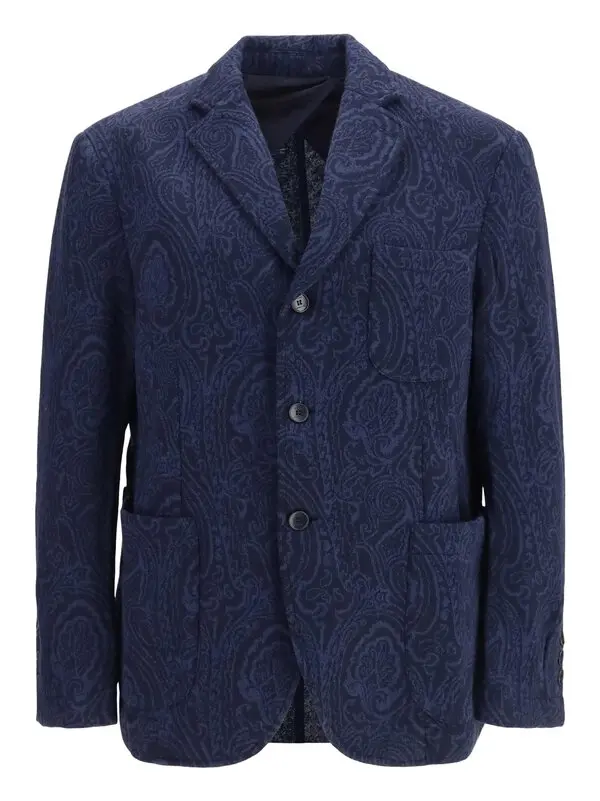 Etro Single-breasted Arnica Jacquard Wool-blend Jacket - Blue