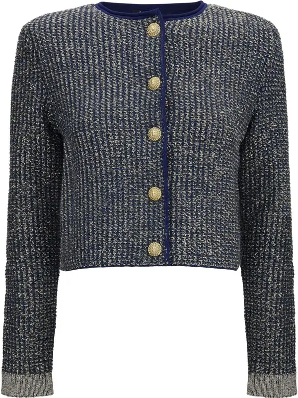 Balmain Quilted Sequin Cardigan With Decorative Buttons - Blue