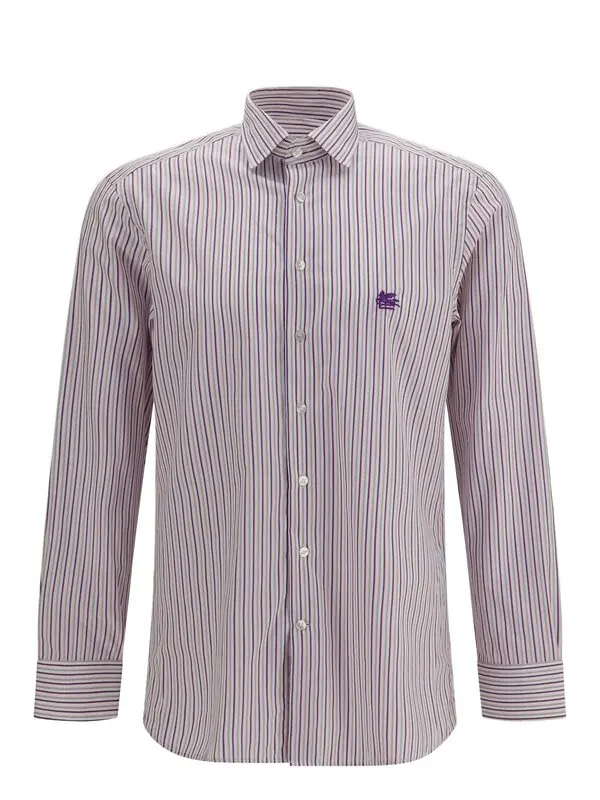 Etro Roma Striped Cotton Shirt With Pegaso Logo - Multicolour