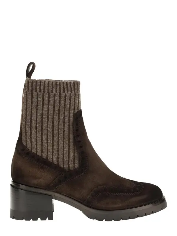 Santoni Suede Ferret Boots With Ribbed Detailing - Brown