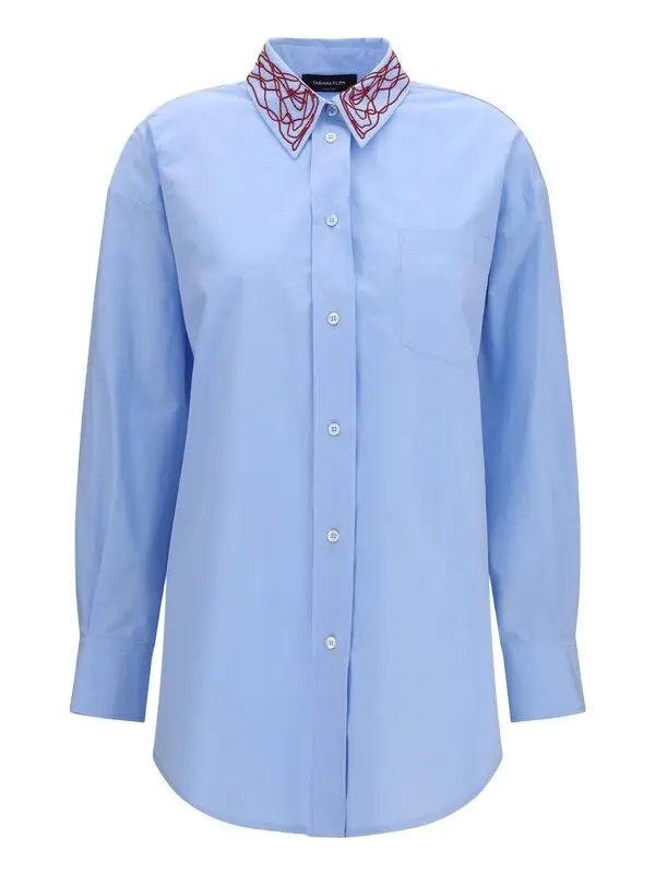 Fabiana Filippi Boyfriend Poplin Shirt With Embellished Collar - Light Blue