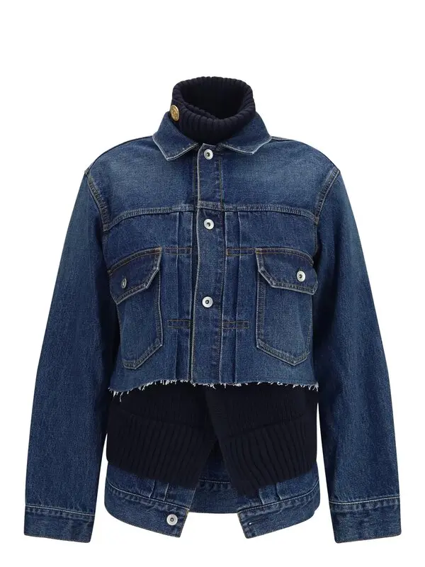 Sacai Denim Jacket With Wool Knit Layer - Blue