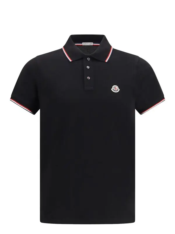Moncler Polo Hirt In Cotton Piqué With Tricolour Detail - Black