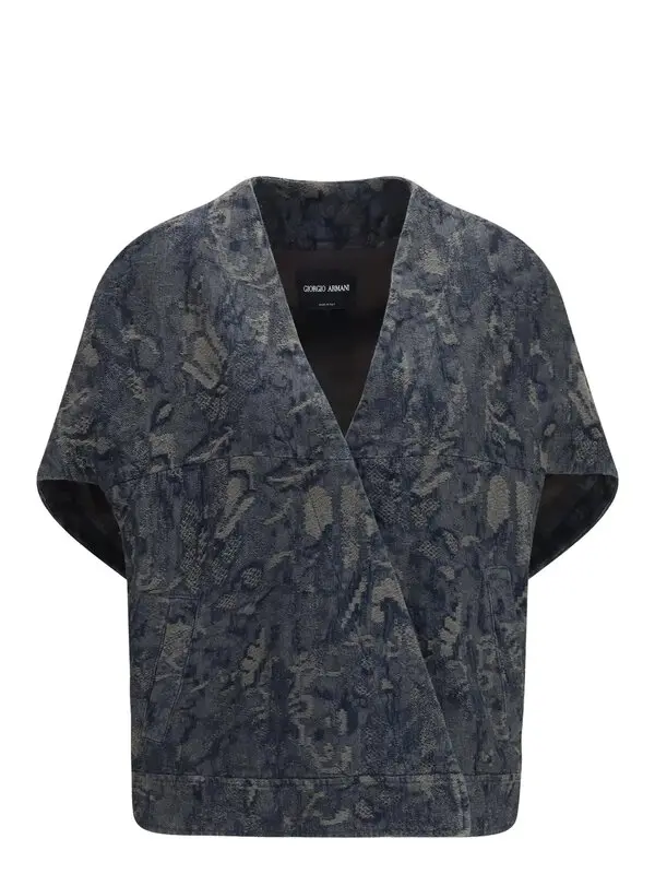 Giorgio Armani Jacket In Oversized Floral Jacquard Denim - Blue