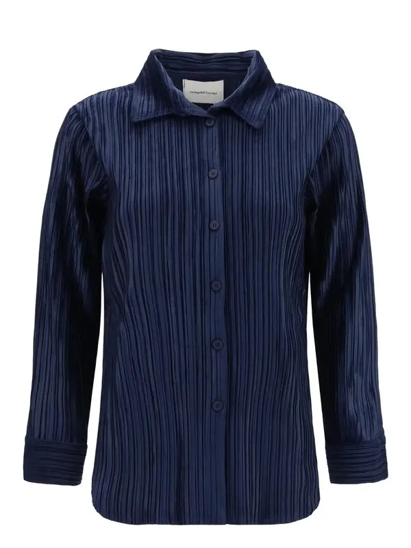 GONGDID DESIGN Velvet-like Striped Shirt - Blue