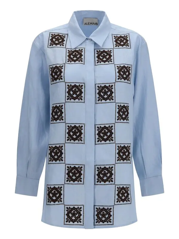ALEMAIS Grace Shirt With Embroidered Checks - Light Blue
