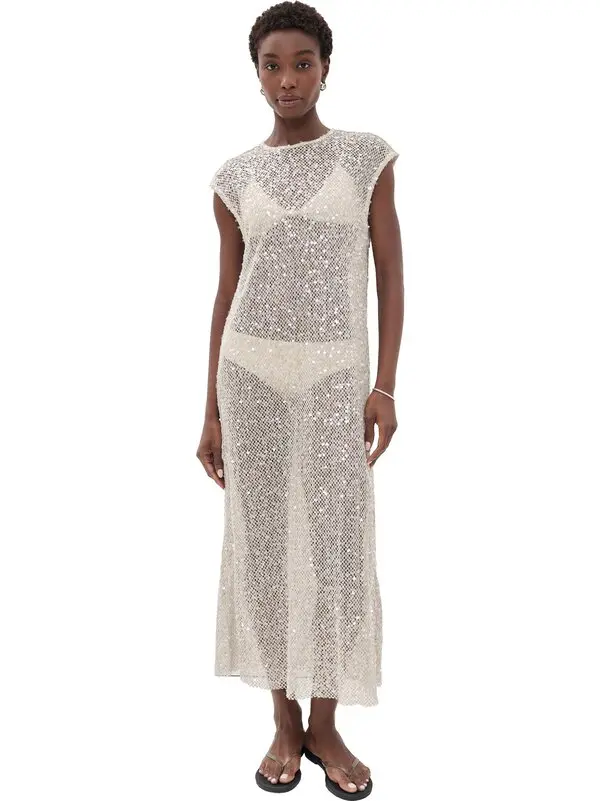 VRG GRL Sabre Sequin Midi Dress - Oat
