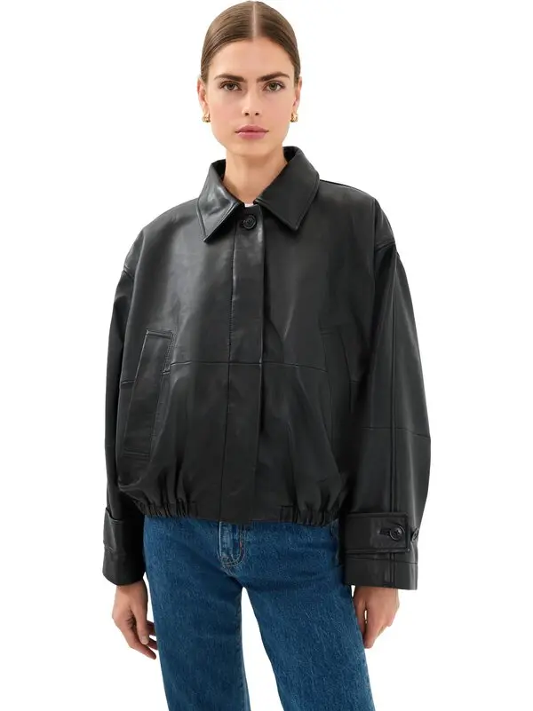 RÓHE Leather Blouson Jacket - Black