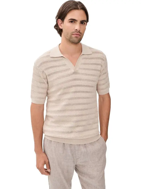 Frescobol Carioca Rino Cotton Jacquard Wave Knit Polo - Sand