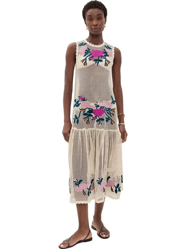 Sea Carmella Sleeveless Embroidered Crochet Midi Dress - Multi