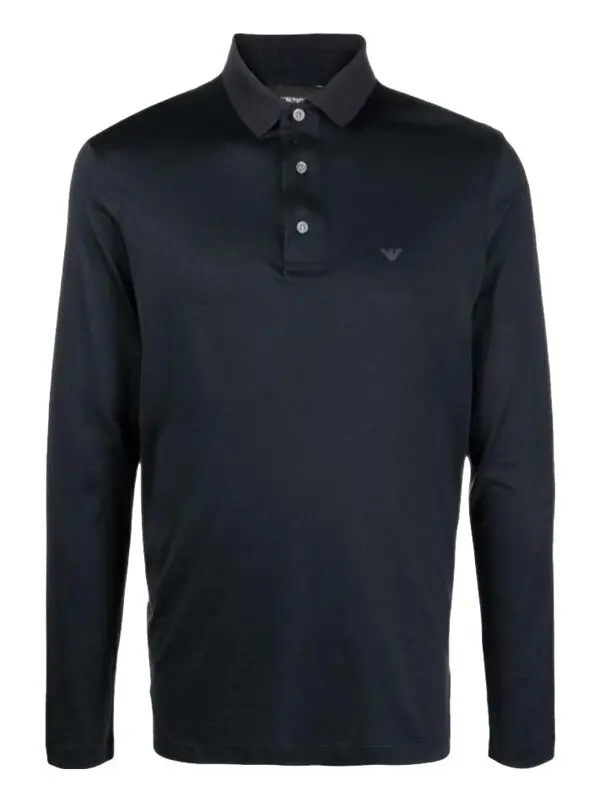 Emporio Armani Logo Detailed Long-sleeved Polo Shirt - Black