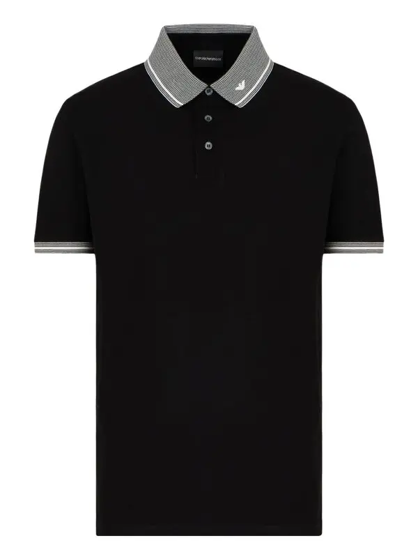 Emporio Armani Piped Collar Piqué Polo Shirt - Black