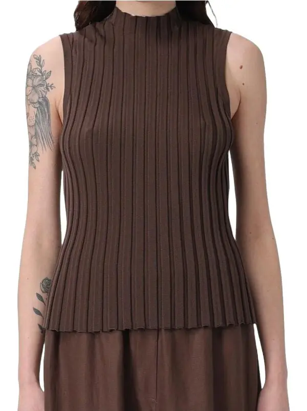 Max Mara Sleeveless Ribbed Knit Top - Brown