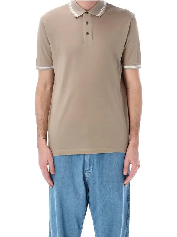 Emporio Armani Piped Collar Piqué Polo Shirt - Nude