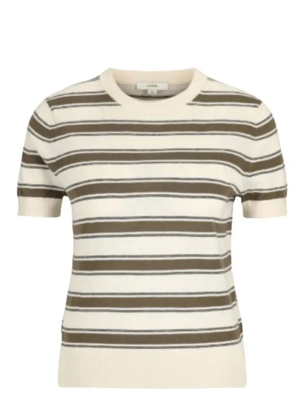 Vince Striped Short Sleeve Sweater - White