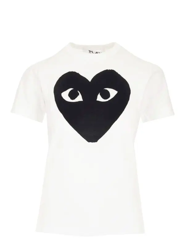 Comme Des Garçons Heart Printed Crewneck T-shirt - White/black