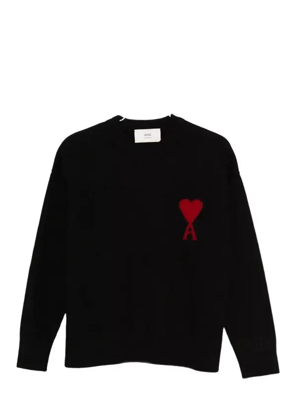 AMI Paris Heart-logo Wool Sweater - Black