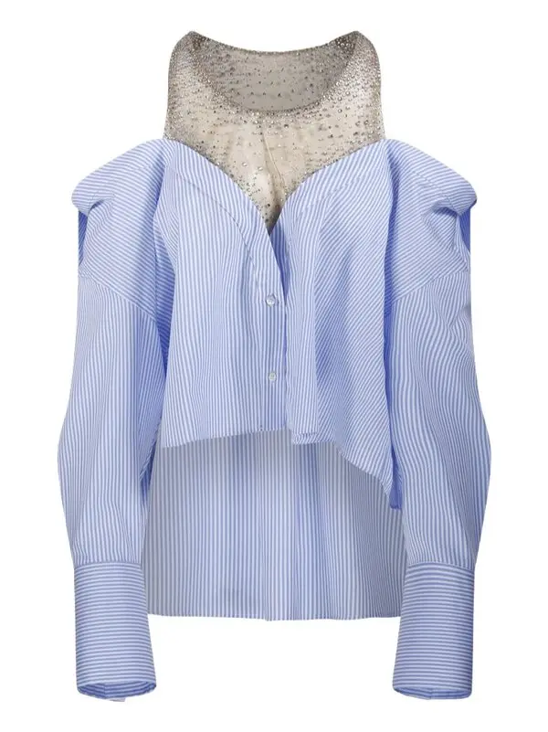 Giuseppe Di Morabito Striped Crystal Embellished Off-shoulder Blouse - Blue