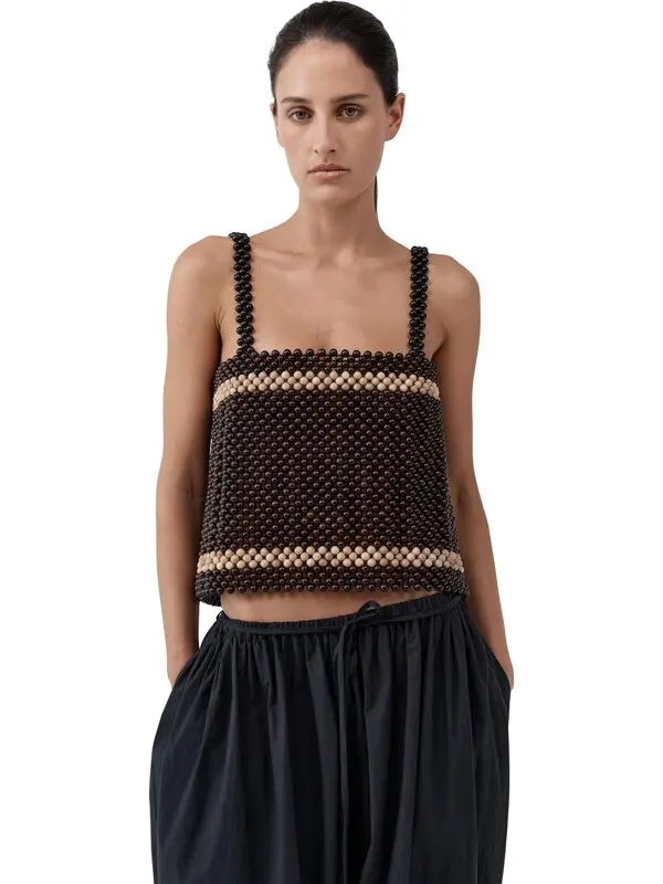 ST. AGNI Taxi Beaded Top - Coffee/ecru