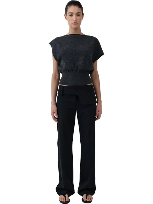 ST. AGNI Belt Detail Wool Pants - Black