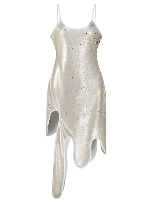 UCHÈ Chè Sequin Wavy Dress - Metallic Silver