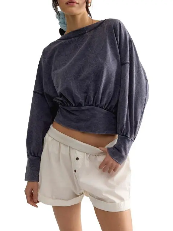 Free People Ruched Cotton-blend Sweatshirt - Peacoat