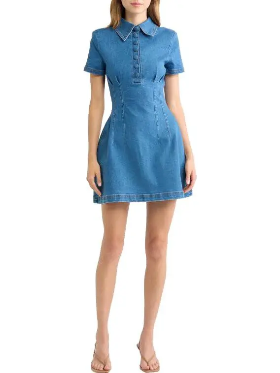Oddmuse Pleated Denim Fit & Flare Minidress - Light Blue
