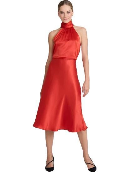REALLY WILD CLOTHING Beatrice Silk Satin Midi Slip Skirt - Red