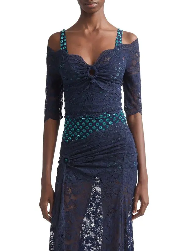 Rabanne Trompe L'oeil Lace Top - Deep Navy