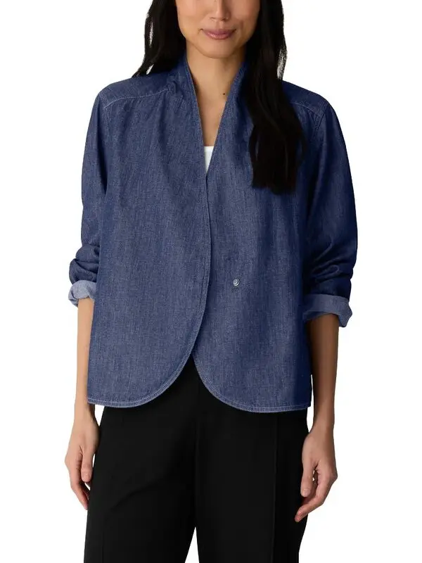 Eileen Fisher Organic Cotton Curved Front Jacket - Dark Indigo
