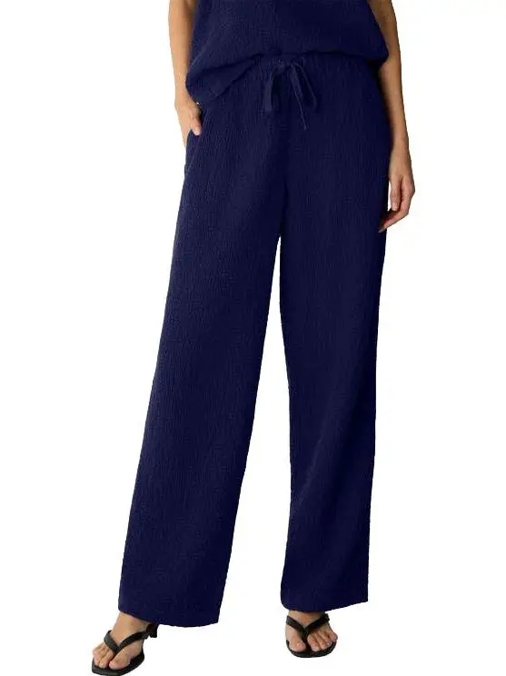 Eileen Fisher Crinkled Stretch Organic Cotton Drawstring Wide Leg Pants - Infinity