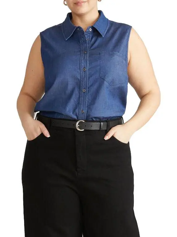 Universal Standard Sleeveless Chambray Shirt - Midnight Blue