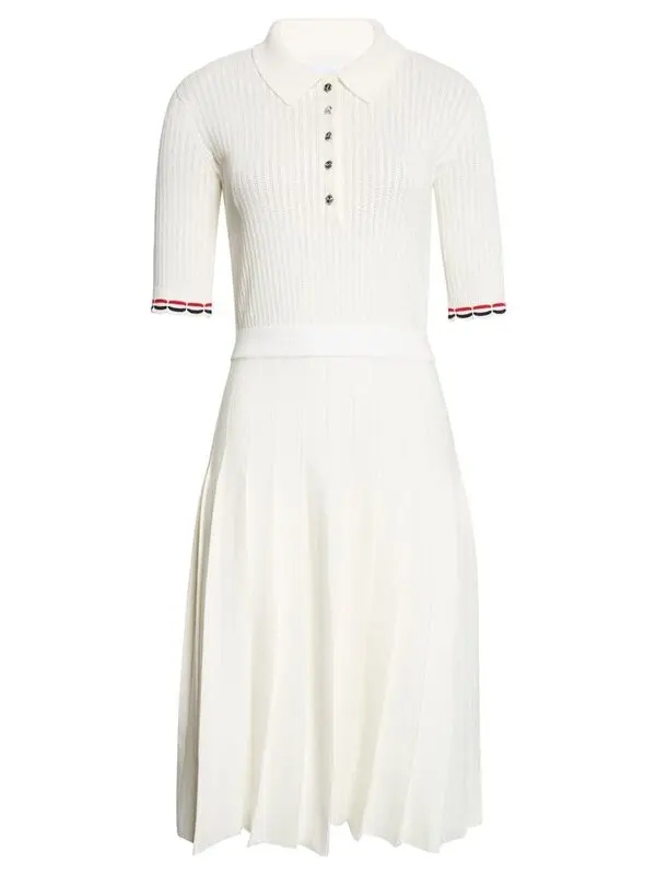 Thom Browne Pointelle Rib Stitch Polo Dress - White