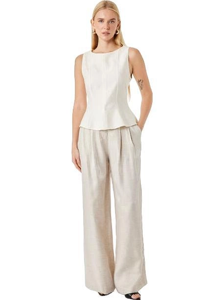 Koton Linen Blend Straight Wide Leg Pants - Beige