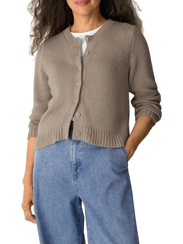 Eileen Fisher Organic Cotton Crewneck Cardigan - Wheat
