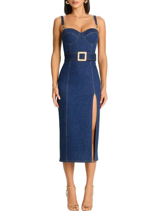 NADINE MERABI Jenna Denim Bustier Dress - Blue