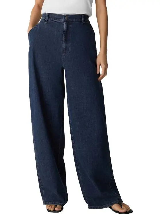 Eileen Fisher High Waist Wide Leg Jeans - Medium Indigo